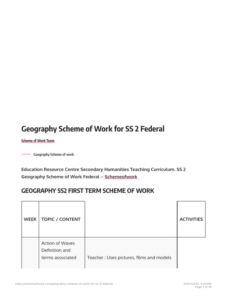 Geography Curriculum for SS2 Federal | PDF | Coast | Agriculture