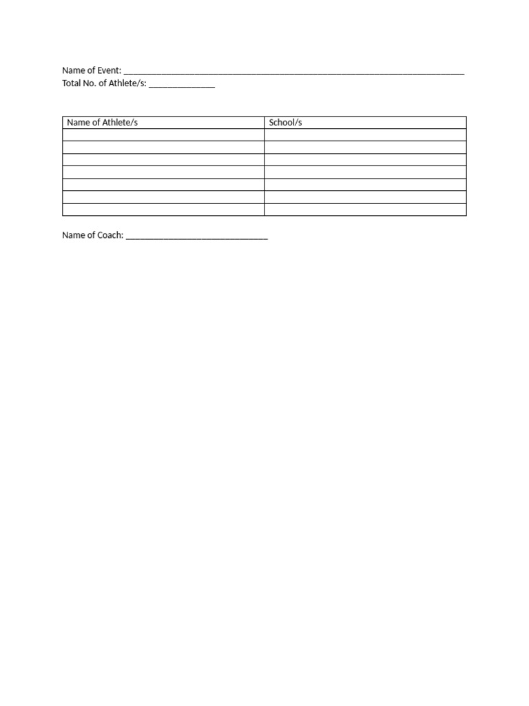 Athlete Registration Form Template | PDF