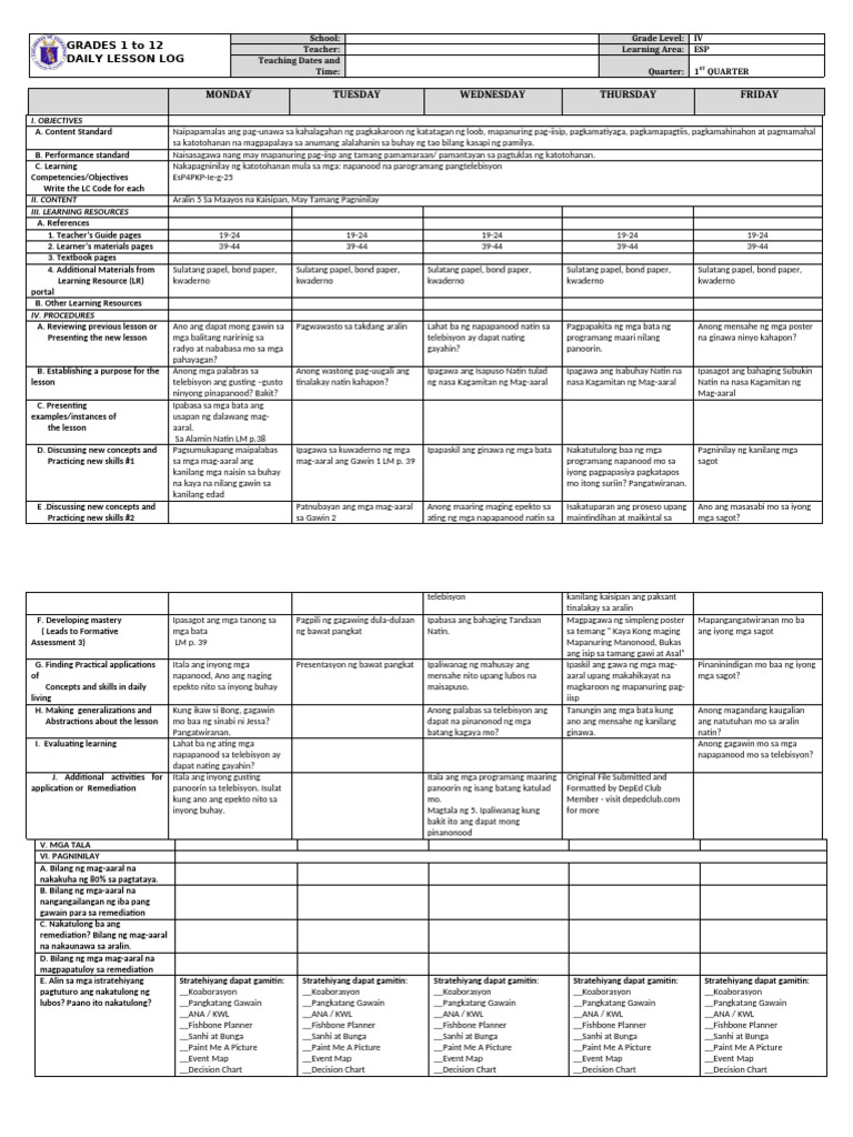 DLL - Esp 4 - Q1 - W5 | PDF