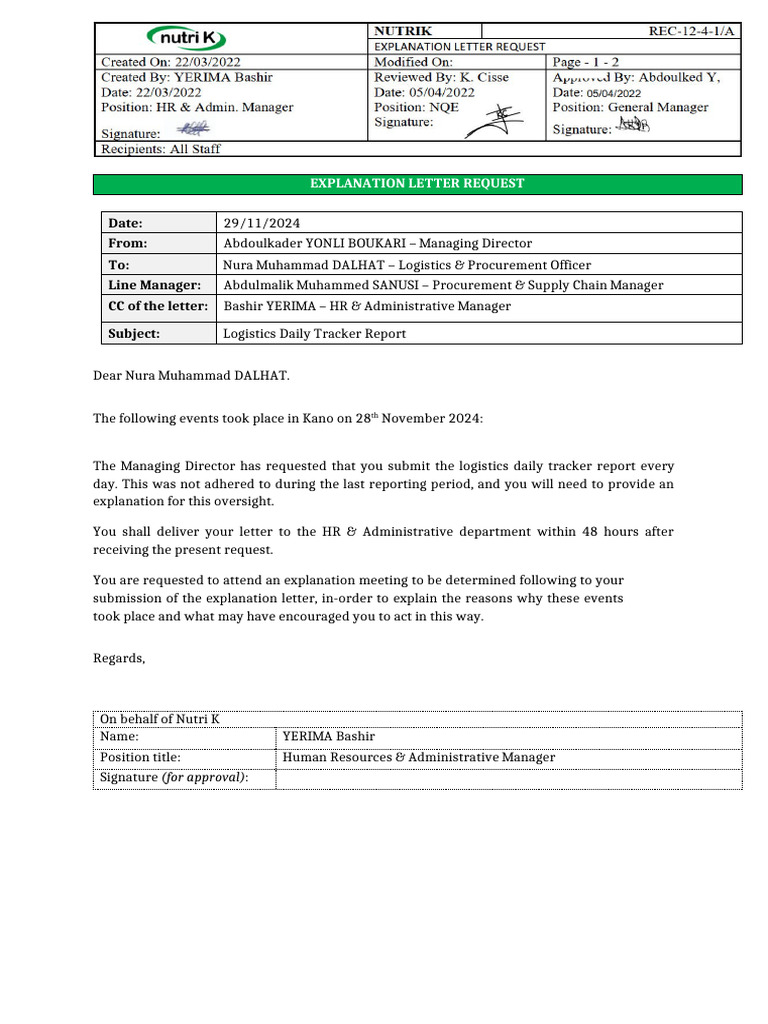 Explanation Letter Reques - Template | PDF