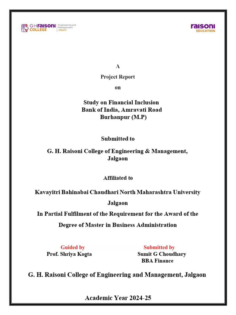 project report Sumit | PDF | Financial Inclusion | Banks