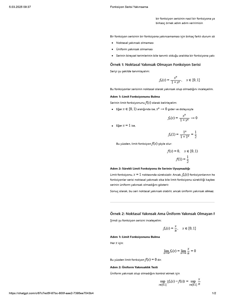 Fonksiyon Serisi Yakınsama | PDF