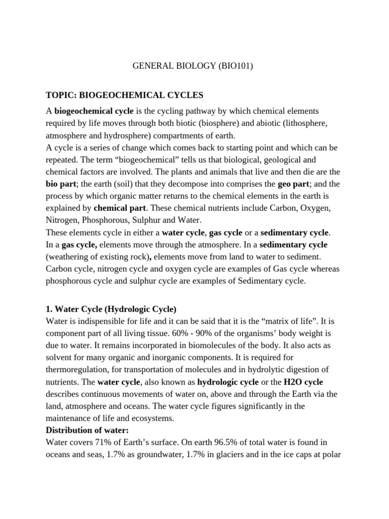 Biogeochemical Cycles | PDF | Water Cycle | Nitrogen