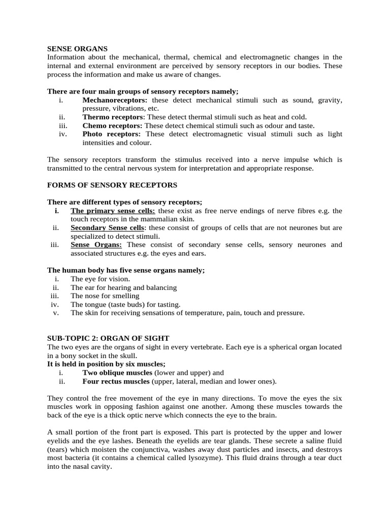 Sense Organs | PDF | Senses | Ear