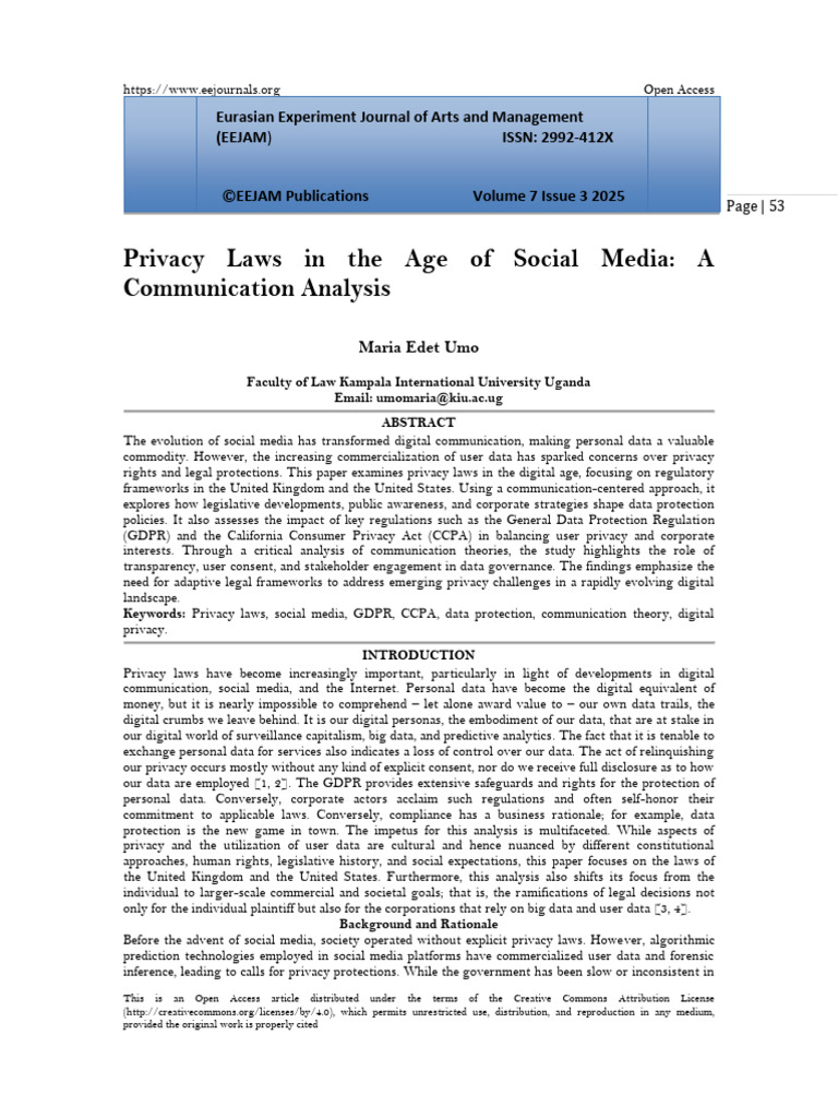 Privacy Laws in The Age of Social Media: A Communication Analysis (WWW ...