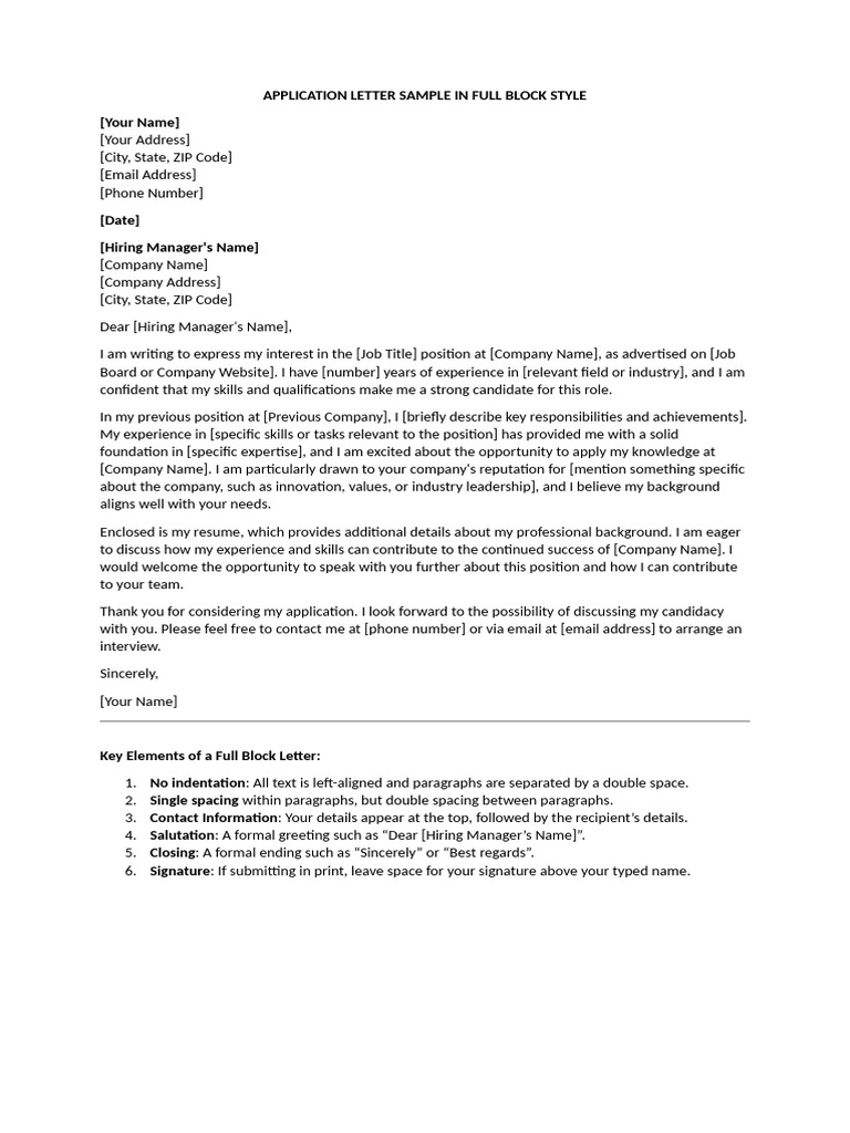 Application Letter - Resume Sample in Full Block Style | PDF | Résumé | Paragraph