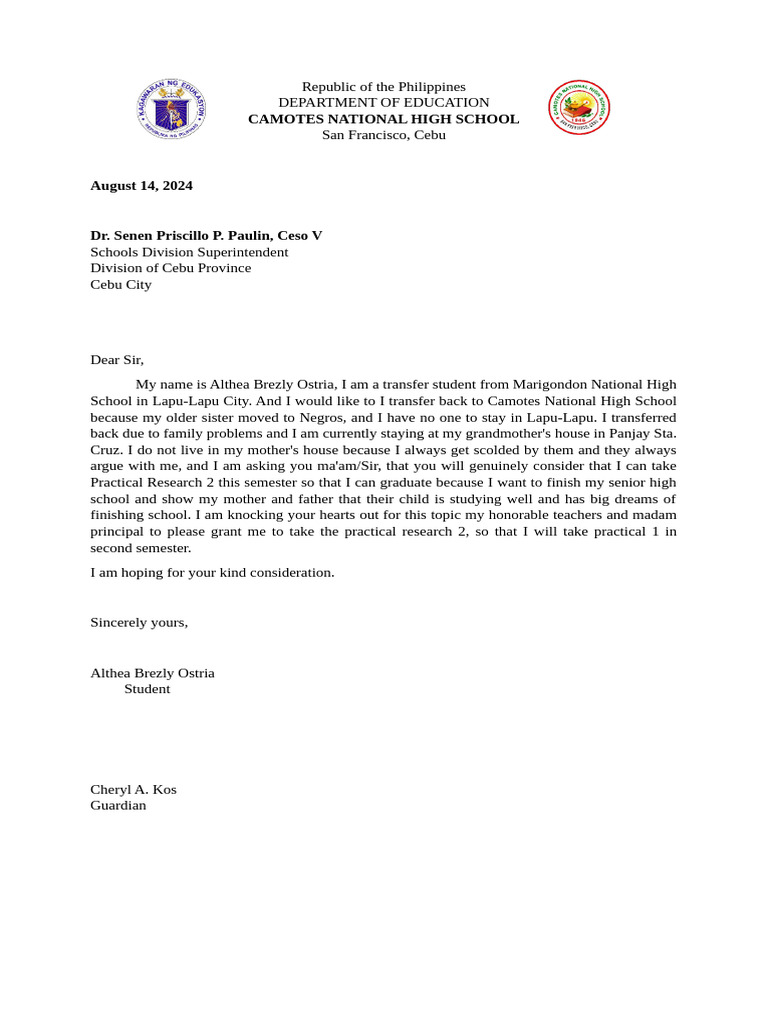 ALthea Explanation Letter | PDF