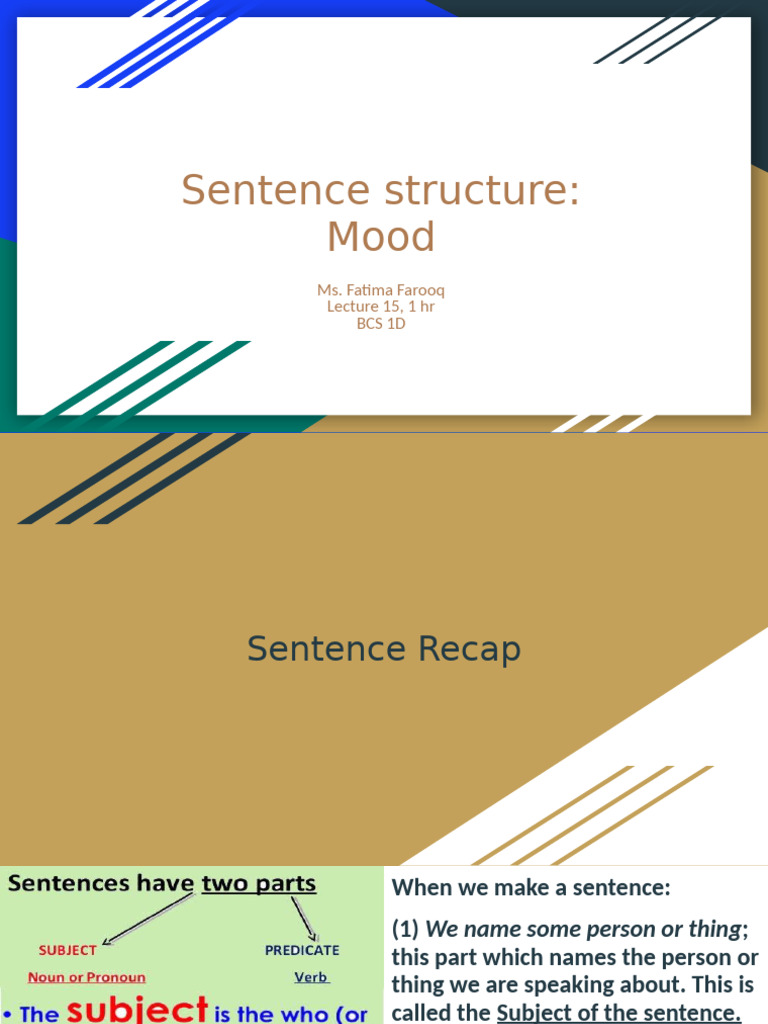 Sentence Structure Mood Lecture 15 | PDF | Morphology | Semantic Units