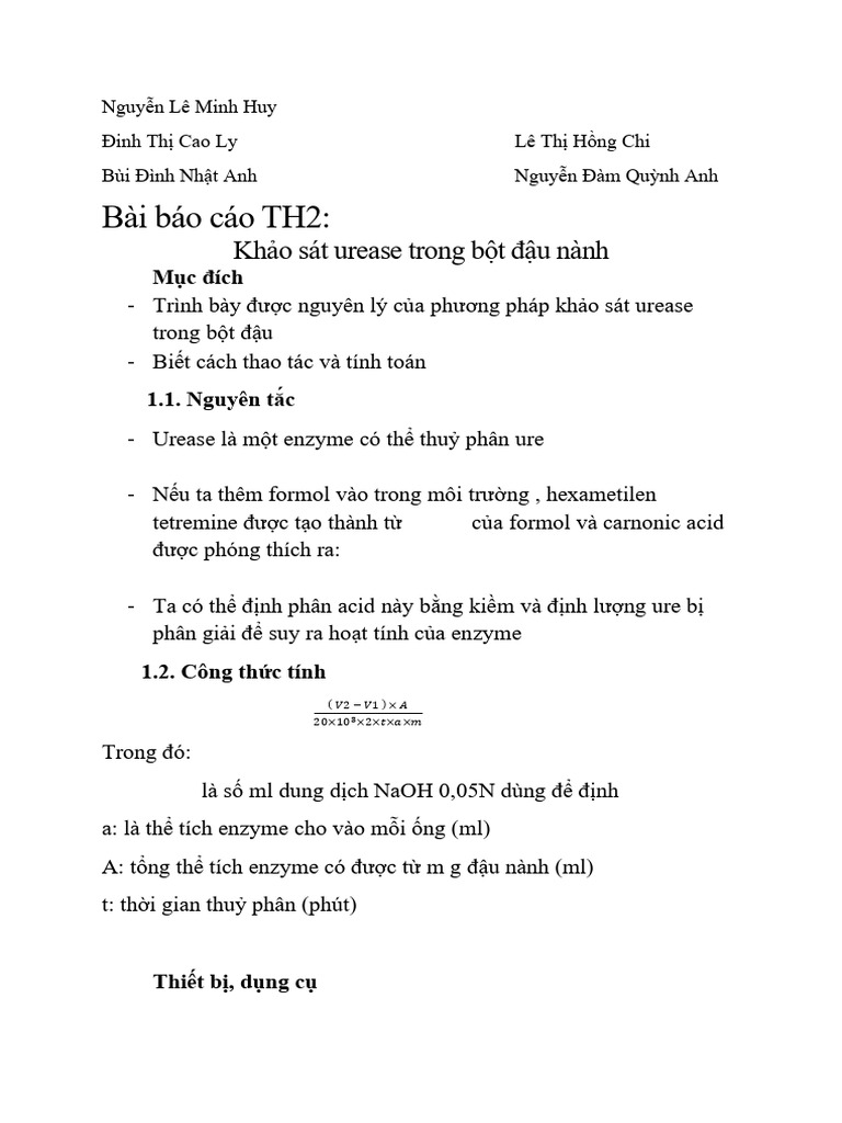 Bài báo cáo TH2:: Khảo sát urease trong bột đậu nành | PDF