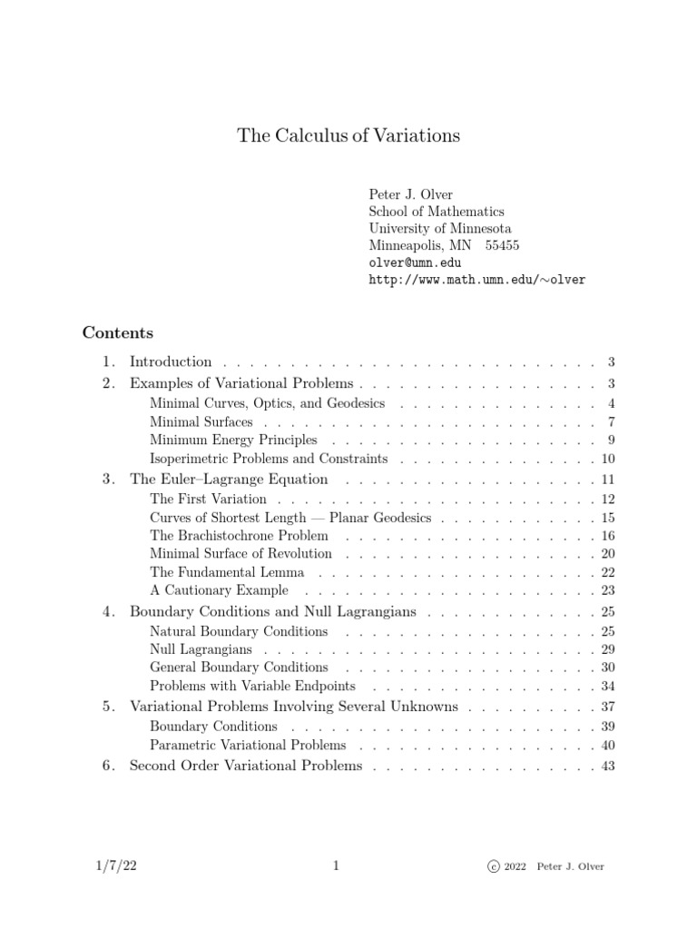 Calc - of Var. Notes | PDF | Calculus Of Variations | Lagrangian Mechanics