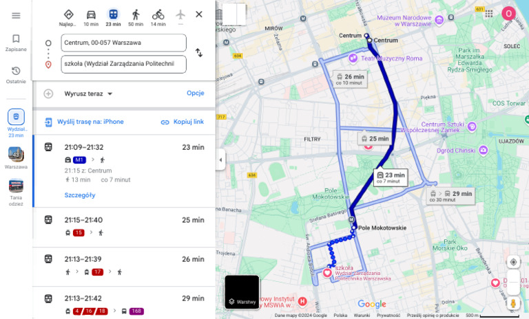 Centrum, Warszawa do Wydział Zarządzania Politechnika Warszawska – Mapy Google | PDF
