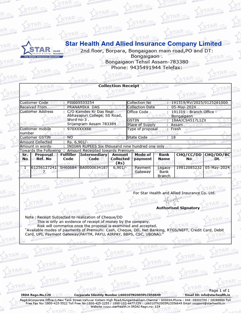 Ds Collection Receipt 11250893768500 v1.0 | PDF | Payments | Service ...