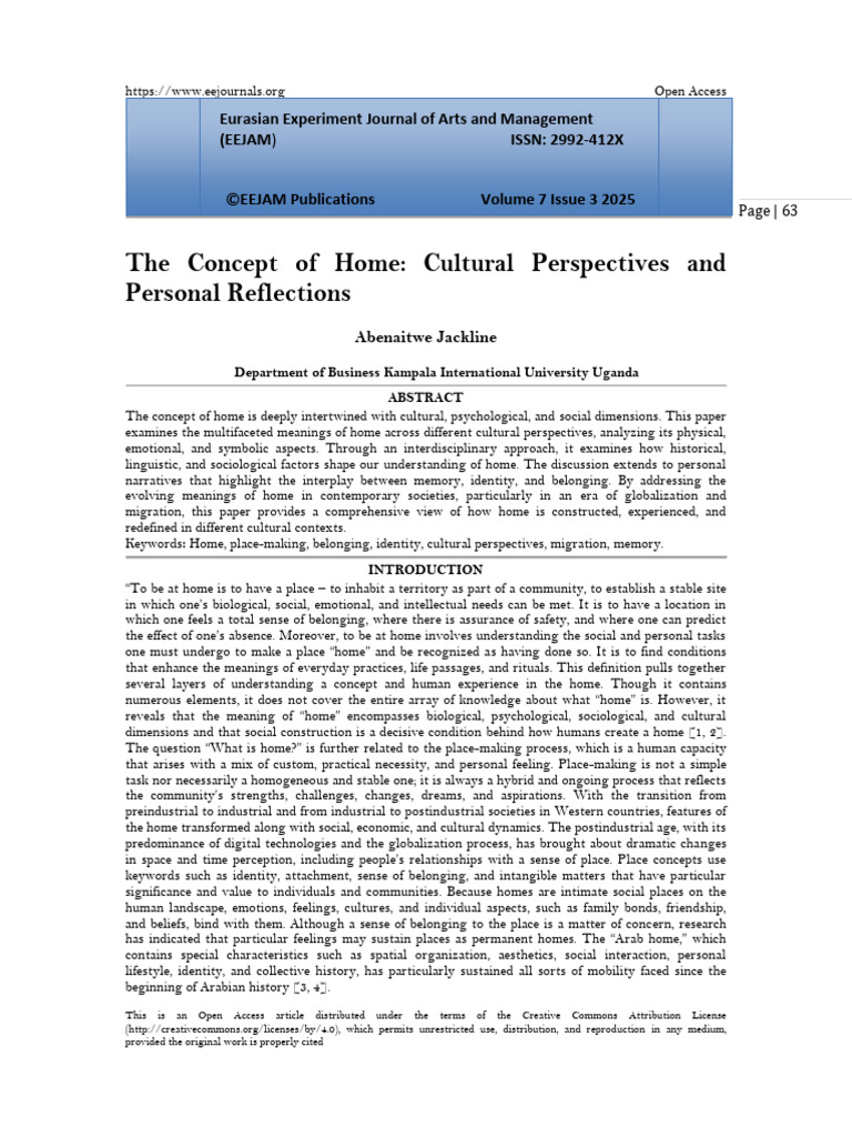 The Concept of Home: Cultural Perspectives and Personal Reflections (www.kiu.ac.ug) | PDF ...
