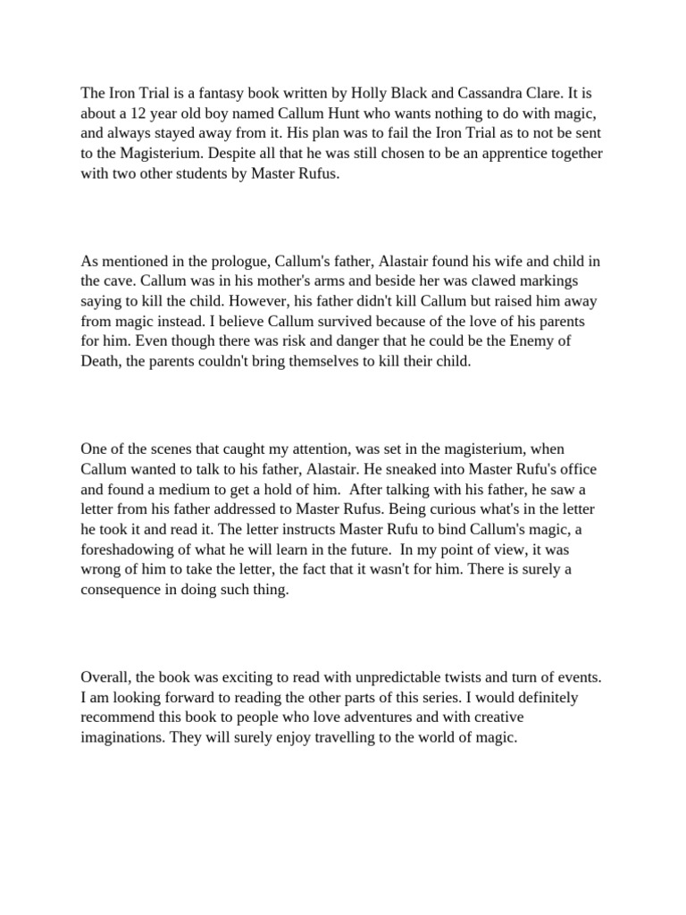 Iron Trial Book Review | PDF