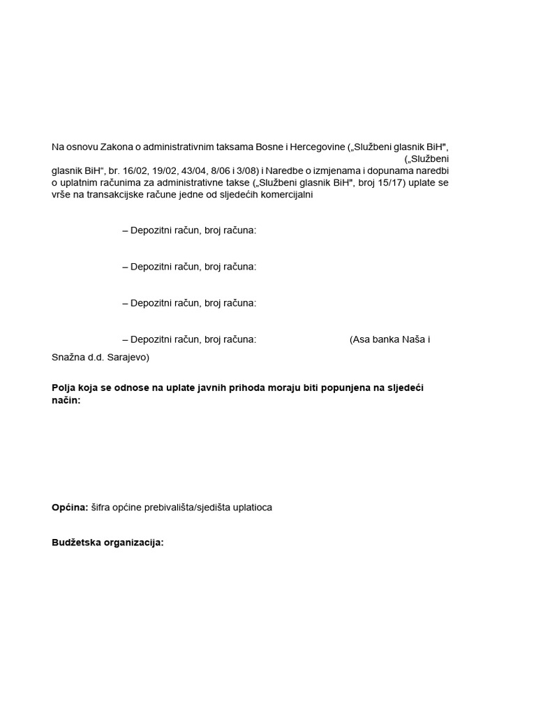 Instrukcija Za Uplatu Takse Za Izdavanja Uvjerenja 01a | PDF