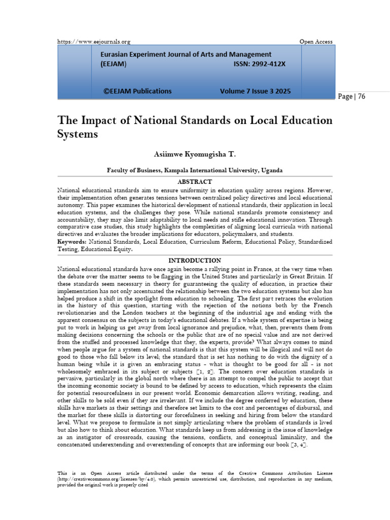 The Impact of National Standards On Local Education Systems (WWW - Kiu ...