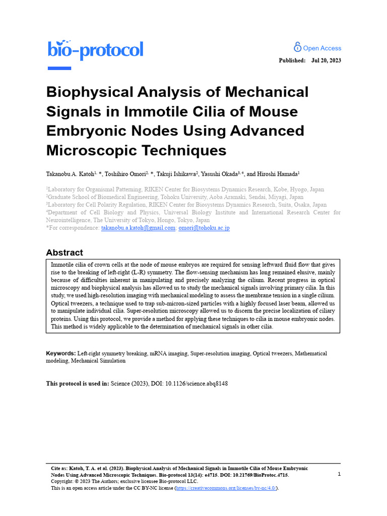 Biophysical Analysis of Mechanical Signals in Immotile Cilia of Mouse ...