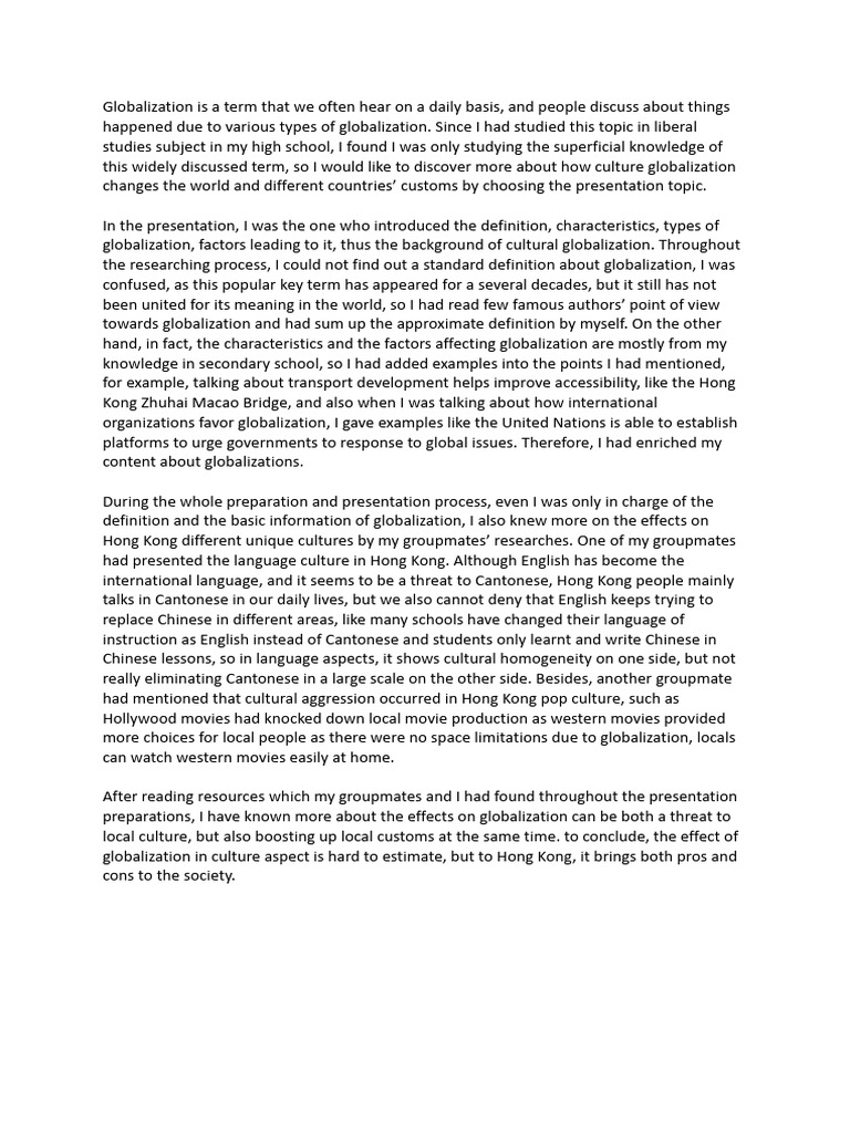 Presentation On Globalization - Reflective Journal | PDF | Globalization | Knowledge