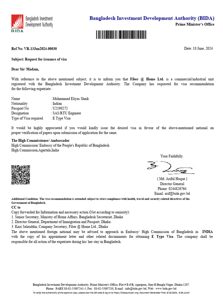 Visa Recommendation for Expatriate Engineer | PDF | Travel Visa ...