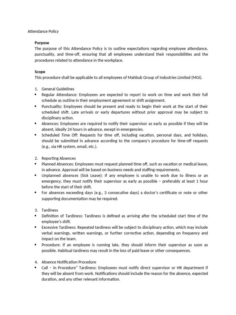 Attendance and Tardiness Policy Guide | PDF | Employment | Performance ...