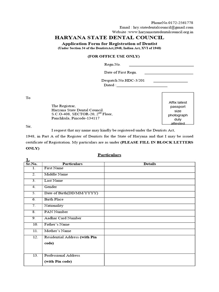 Application Form For New Registration of Dentist | PDF | Dental Degree ...