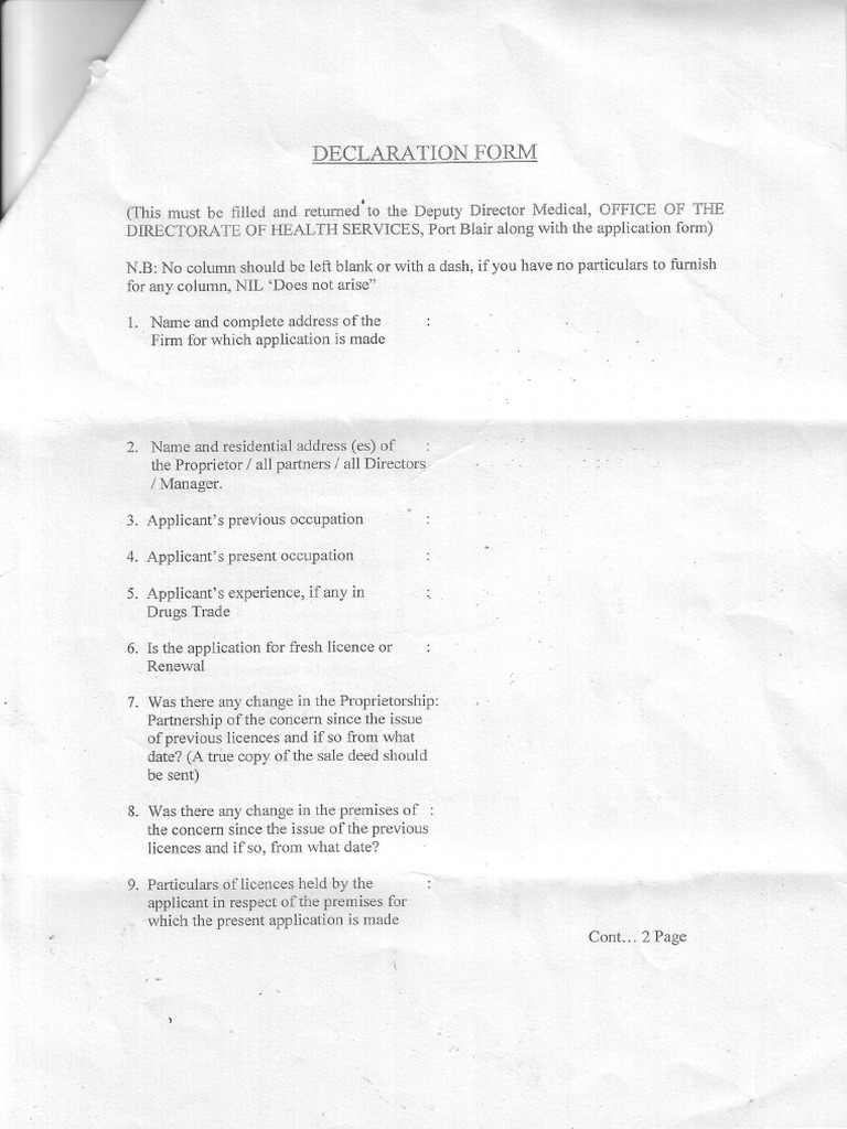 Declaration Form Drug License | PDF | Pharmacy | Pharmaceutical Sciences