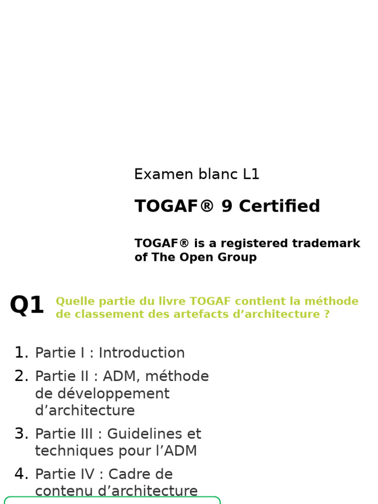 ACMT-TOGAF - 9.2-Examen Blanc L1 | PDF | Gouvernance | Risque