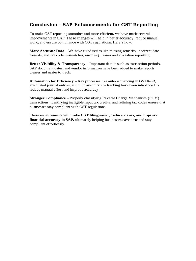 Conclusion – SAP Enhancements for GST Reporting | PDF