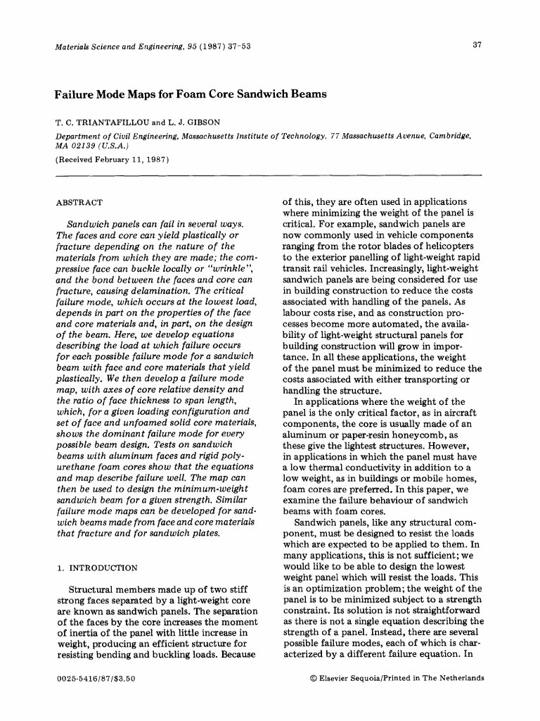 Failure Mode Maps For Foam Core Sandwich Beams | PDF | Strength Of Materials | Foam