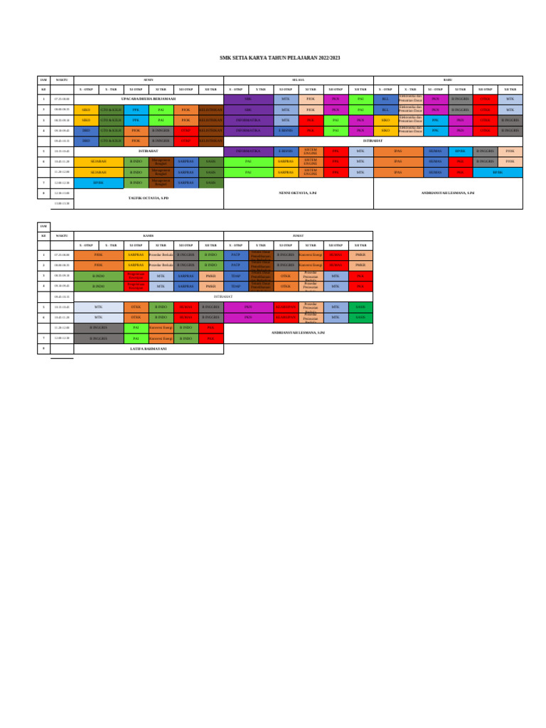 Jadwal Pelajaran Tahun Pelajaran 2024-2025 | PDF