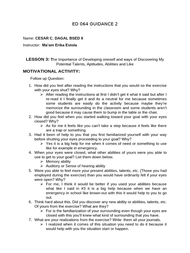 Dagal - Ed046 Guidance 2-Lesson3-Act3 | PDF | Team Building | Leadership