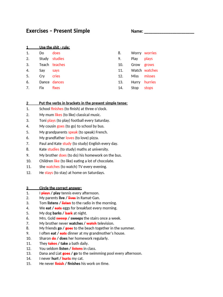 Present Simple Exercises for Students | PDF