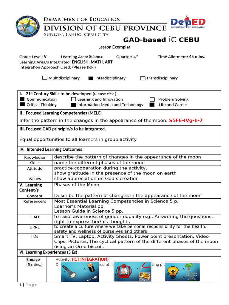 LE Template Science5 q4 | PDF | Moon | Astronomy