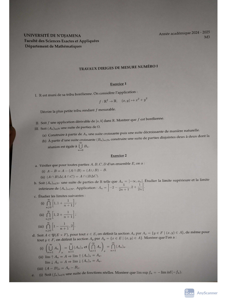 TD Mesure Et Intégration | PDF