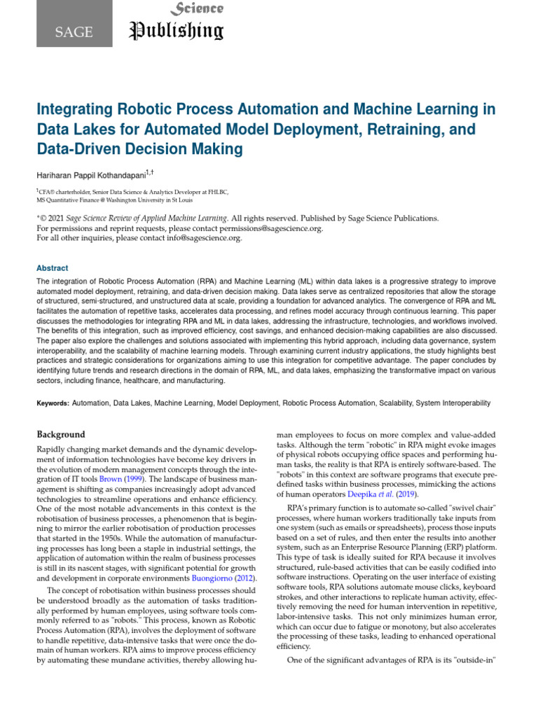 Sage Integrating Robotic Process Automation and Machine Learning in Data Lakes For Automated ...
