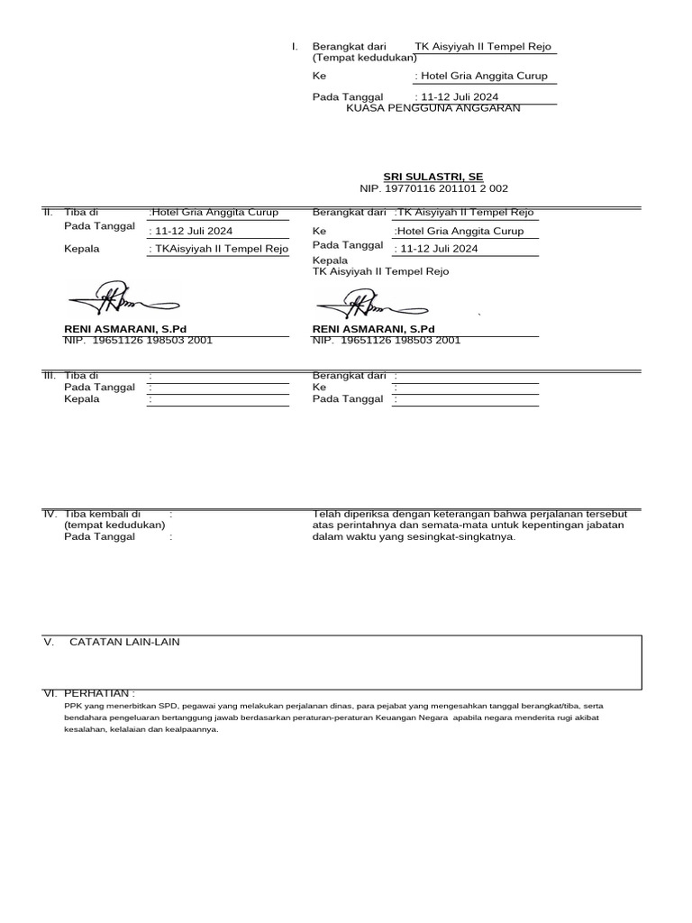 SPPD SEKOLAH BAGIAN BELAKANG BOP 2024 Buk Har | PDF