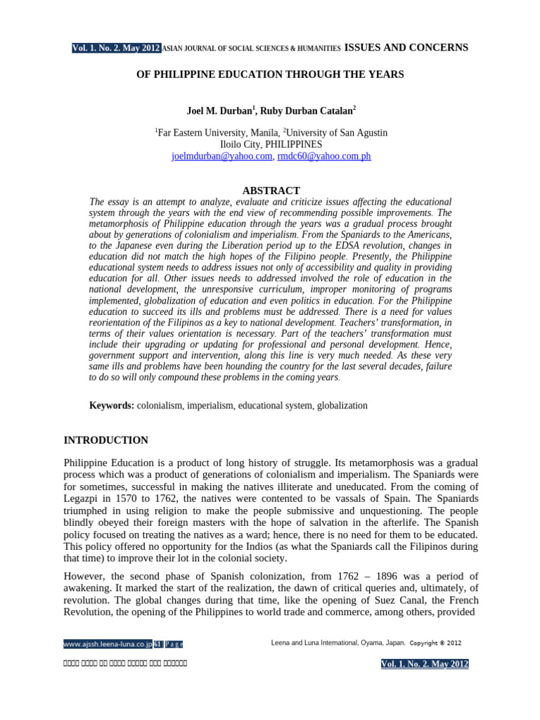 Philippine Education: Historical Issues & Reforms | PDF | Philippines