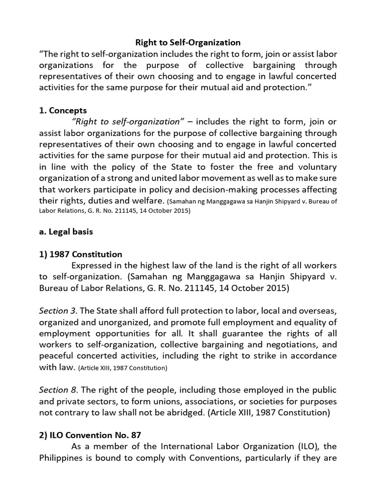Right To Self-Oganization | PDF | Employment | Collective Bargaining