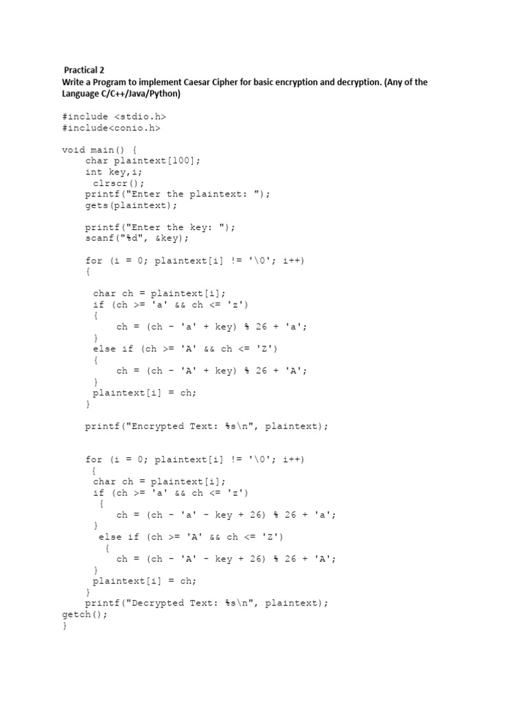Caesar Cipher Program in C/C++/Java/Python | PDF