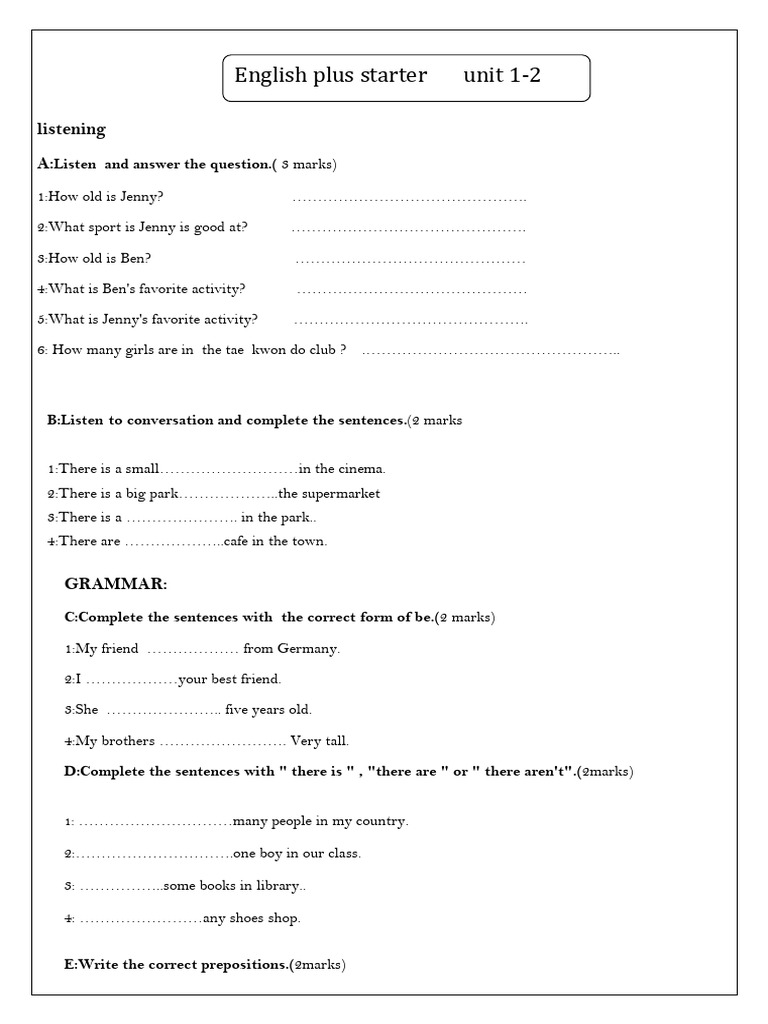 English Plus Starter Unit1-2 | PDF