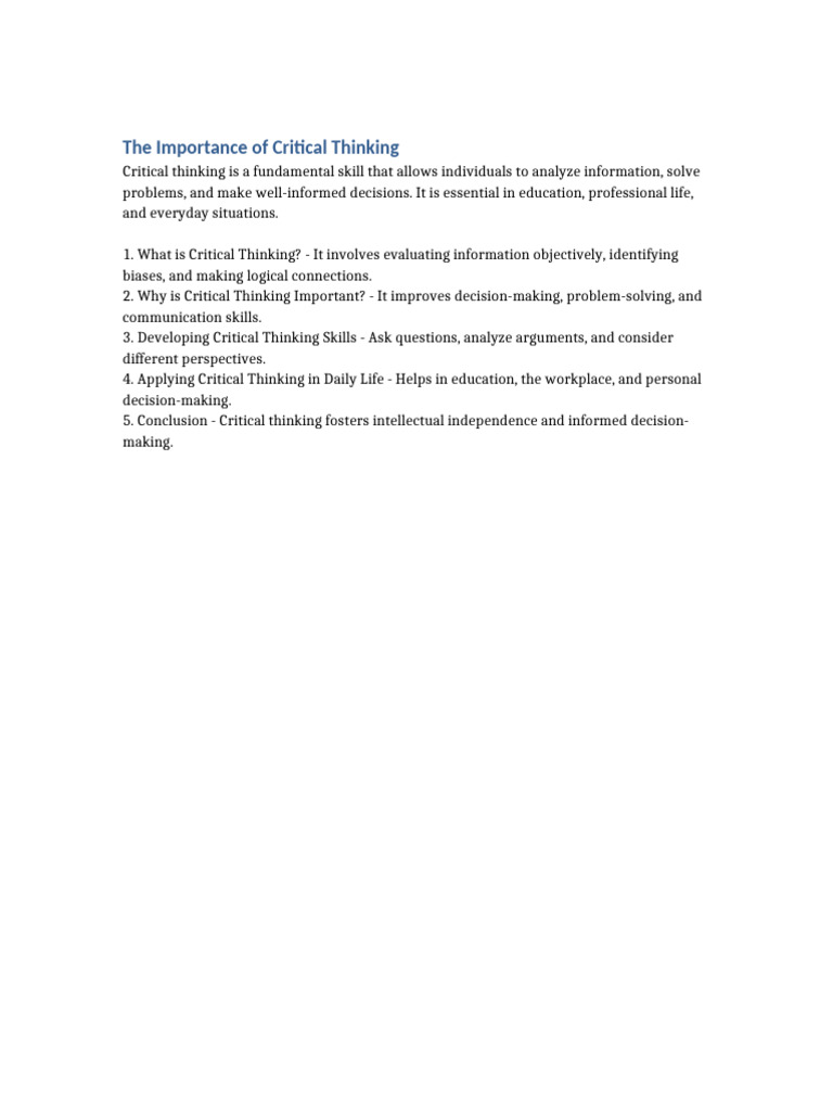 Importance of Critical Thinking Skills | PDF