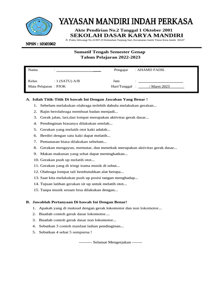 Contoh Format Soal STS 7 | PDF