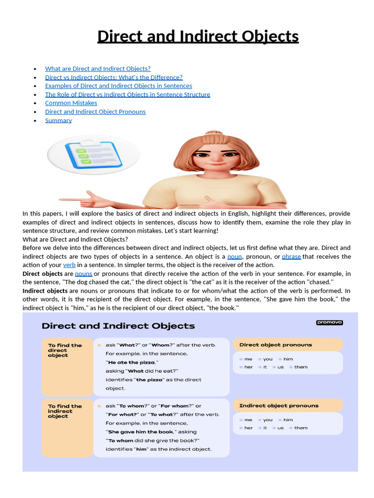 Direct and Indirect Objects | PDF | Object (Grammar) | Verb