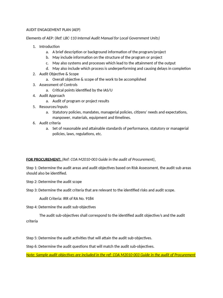 Audit Engagement Plan | PDF
