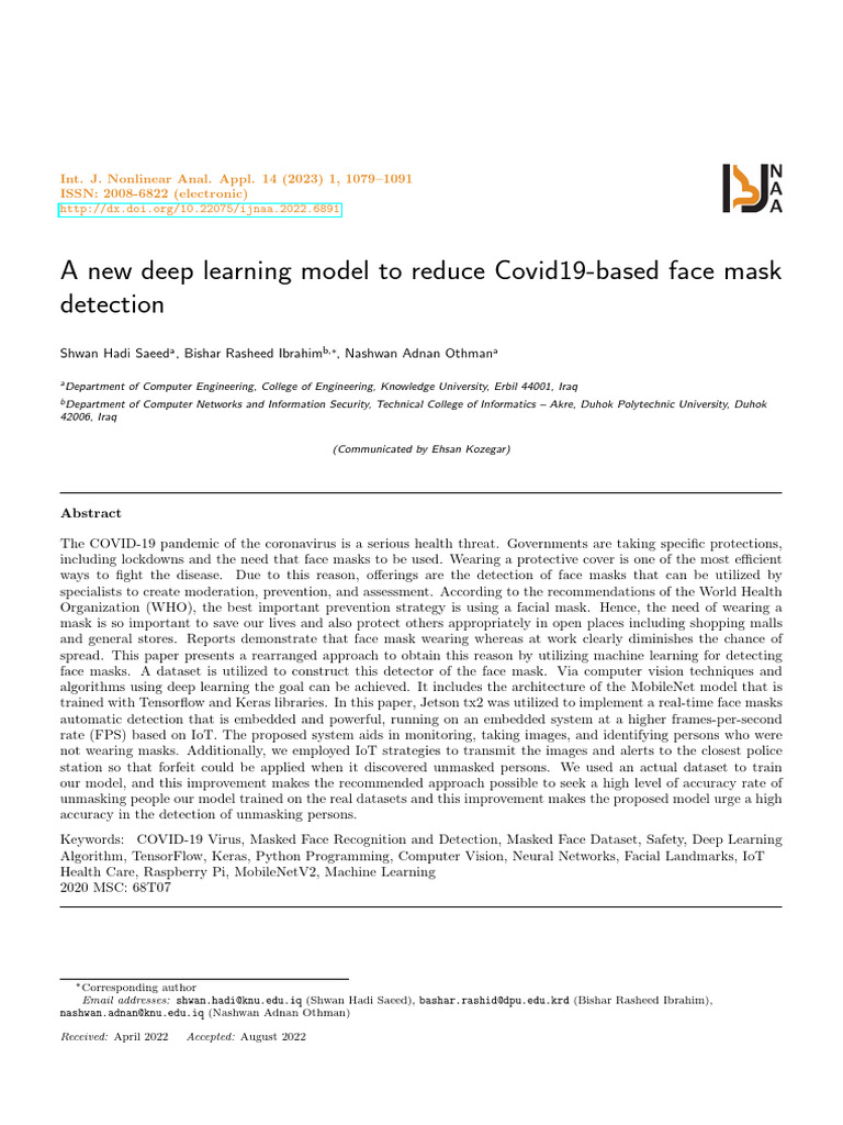 IJNAA Volume 14 Issue 1 Pages 1079-1091 | PDF | Deep Learning | Internet Of Things