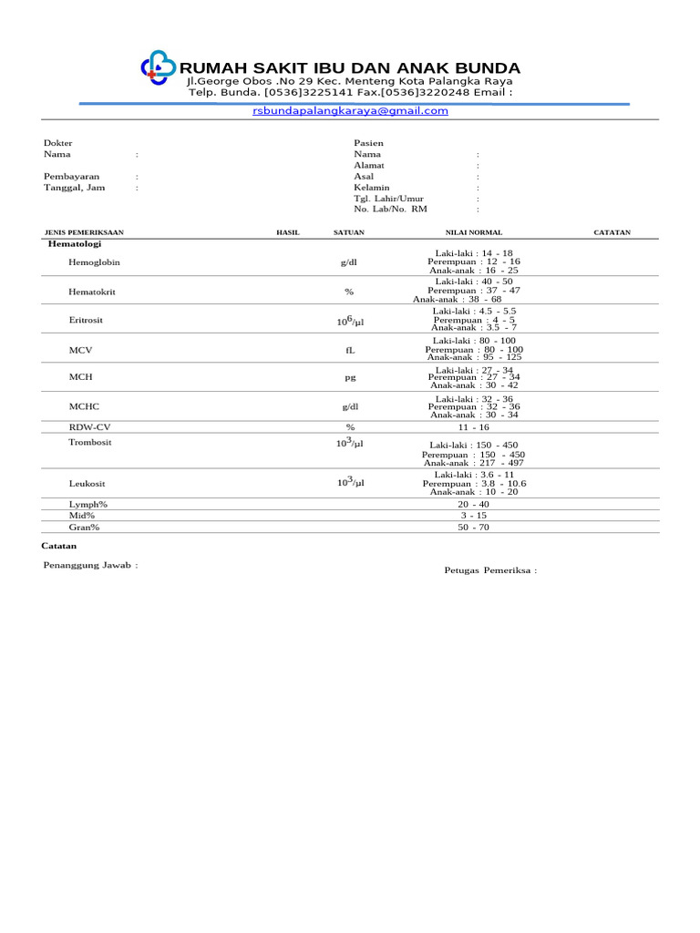Hasil Lab - RSIA Bunda PKY | PDF