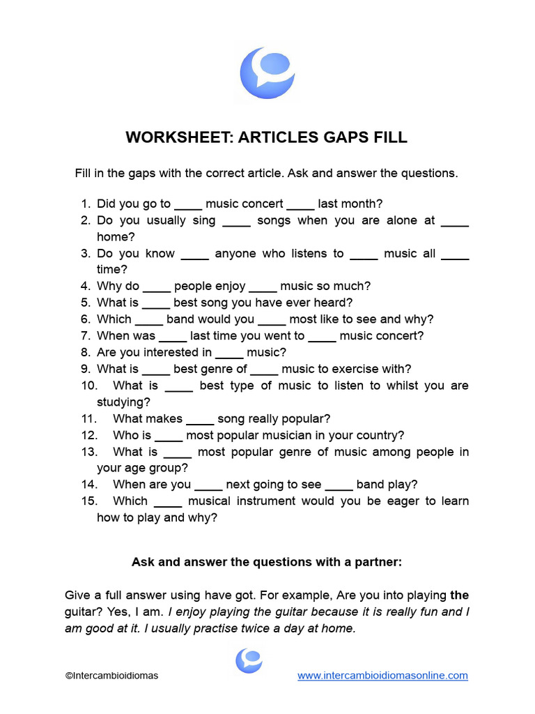 Articles Gaps Fill Questions | PDF