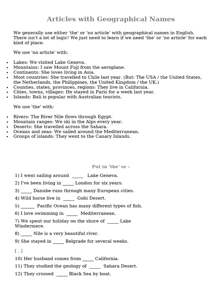 Using Articles with Geographical Names | PDF | River | Earth Sciences