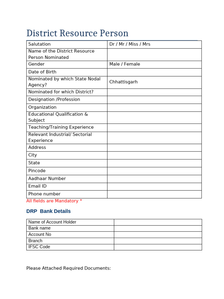 Form - District Resource Person | PDF