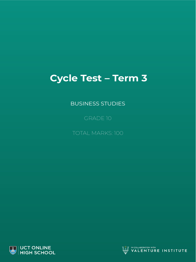 G10 - Business Studies - Term 3 - Cycle Test - Question Paper | PDF ...